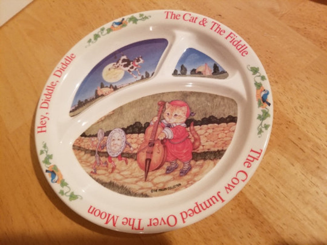 Vintage Plate and Bowl Set States Hey Diddle Diddle the Cat - Etsy