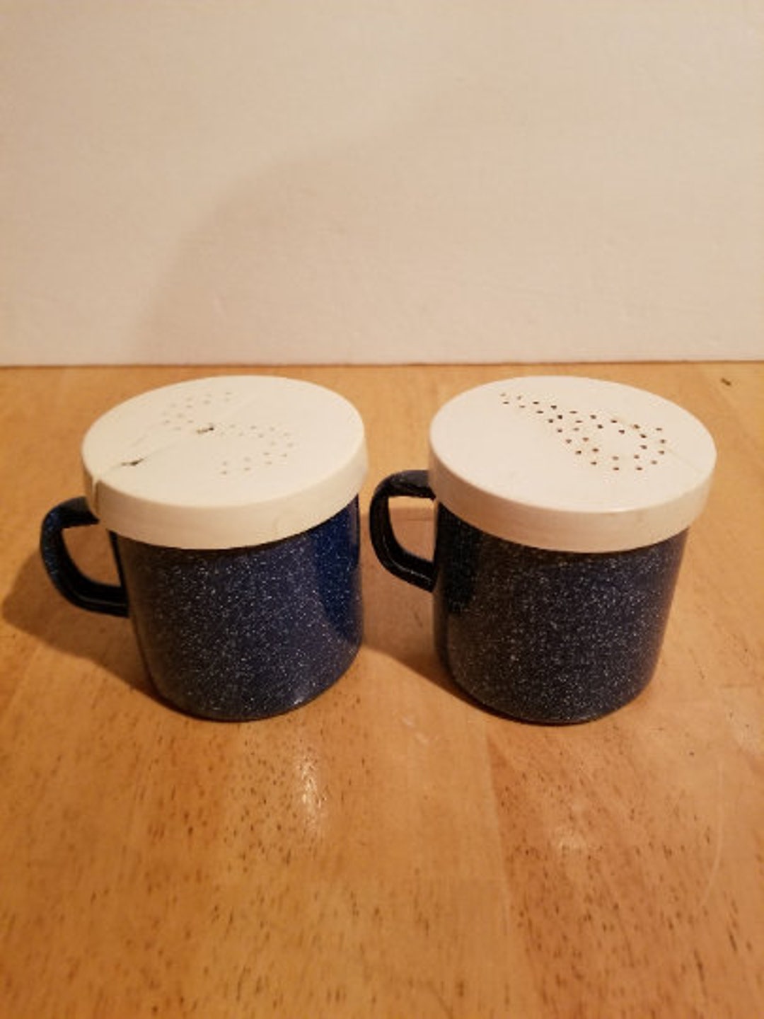 Vintage Blue Enamelware Salt and Pepper - Etsy