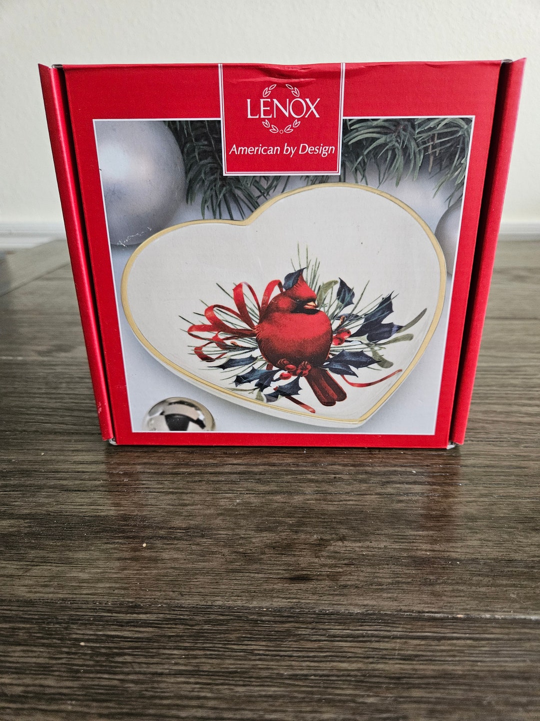 Vintage Lenox Bowl With Red Robin, Heart Candy Dish - Winter Greetings ...