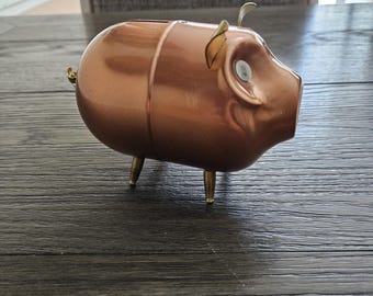 Vintage Copper and Brass Piggy Bank Copper Craft Guild 1970's 3.5 X 5. ...