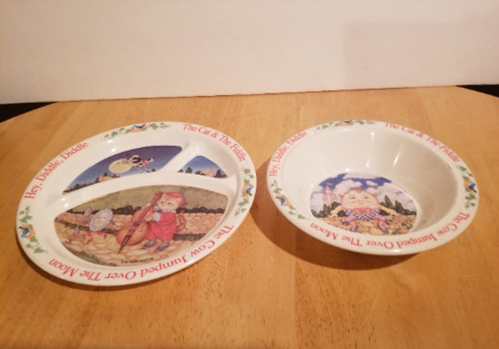 Vintage Plate and Bowl Set States Hey Diddle Diddle the Cat - Etsy