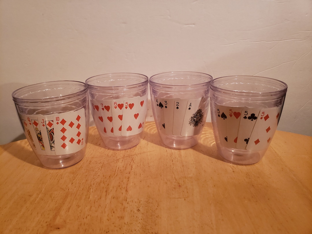 Vintage Set of 4 Plastic Cups With Cards Inside the Plastic - Etsy