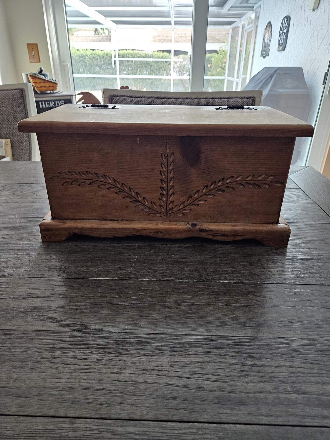 Vintage Wooden Hope Chest - Hinged Top Lid With Black Strap Hinges - Etsy