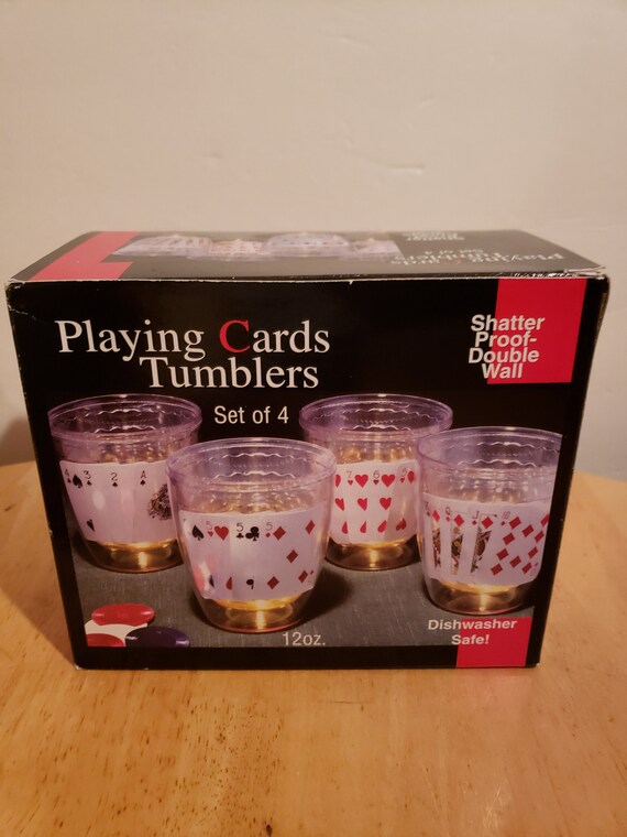 Vintage Set of 4 Plastic Cups With Cards Inside the Plastic - Etsy