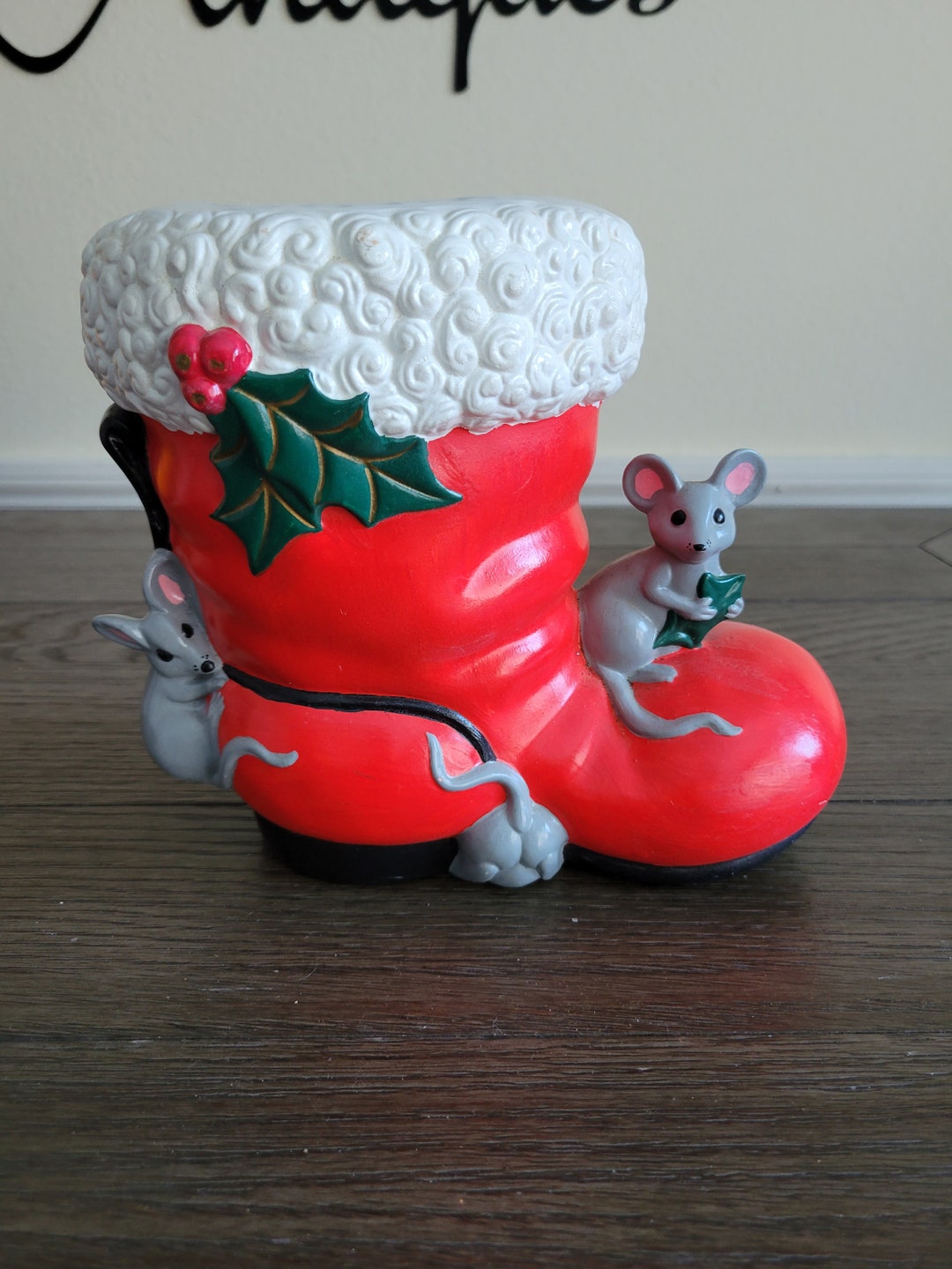 Vintage Ceramic Christmas Boot Planter With Mice - Etsy