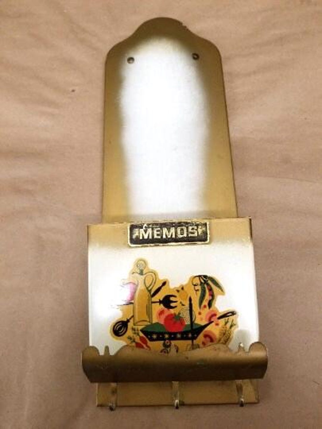 Vintage Metal Note Holder With Slot for Memos, Hooks and Clips to Hold ...