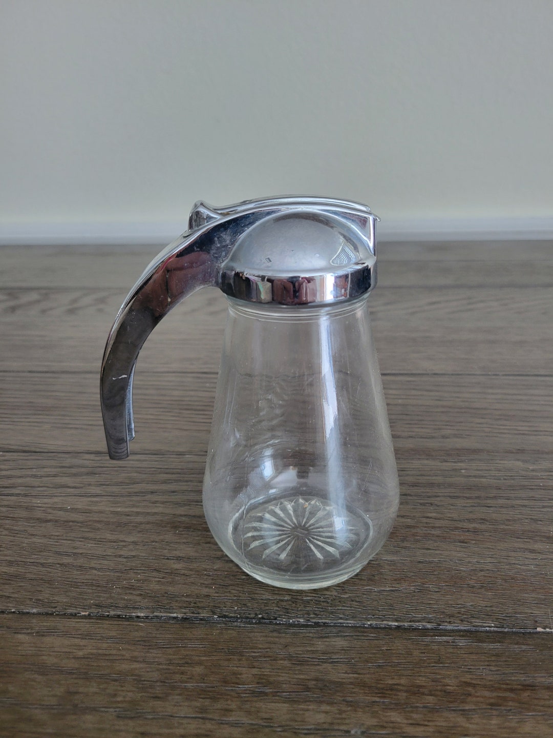 Vintage Syrup Dispenser Glass With Metal Lid - Etsy