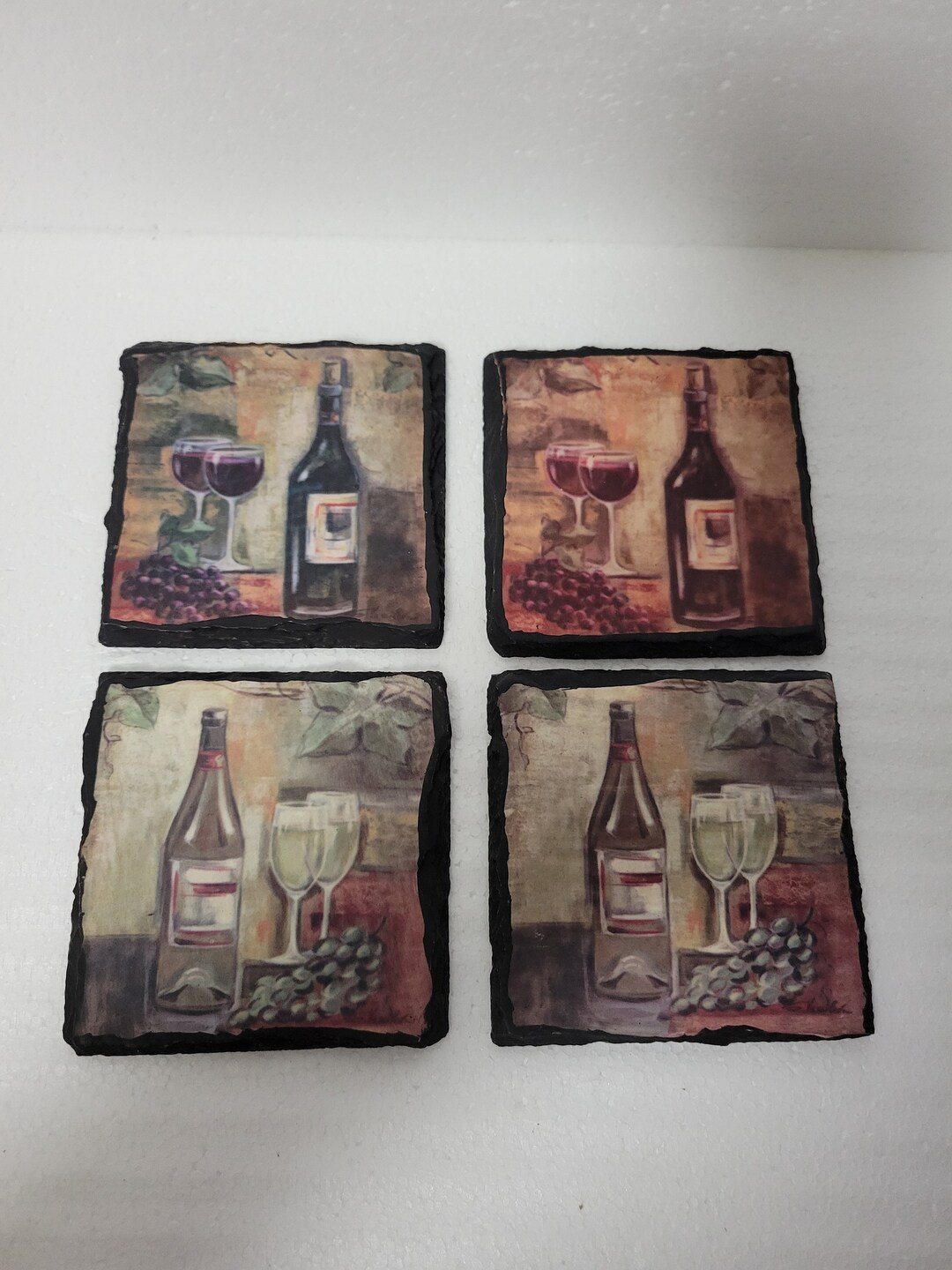 Vintage 4 Piece Slate Coaster Set - Etsy