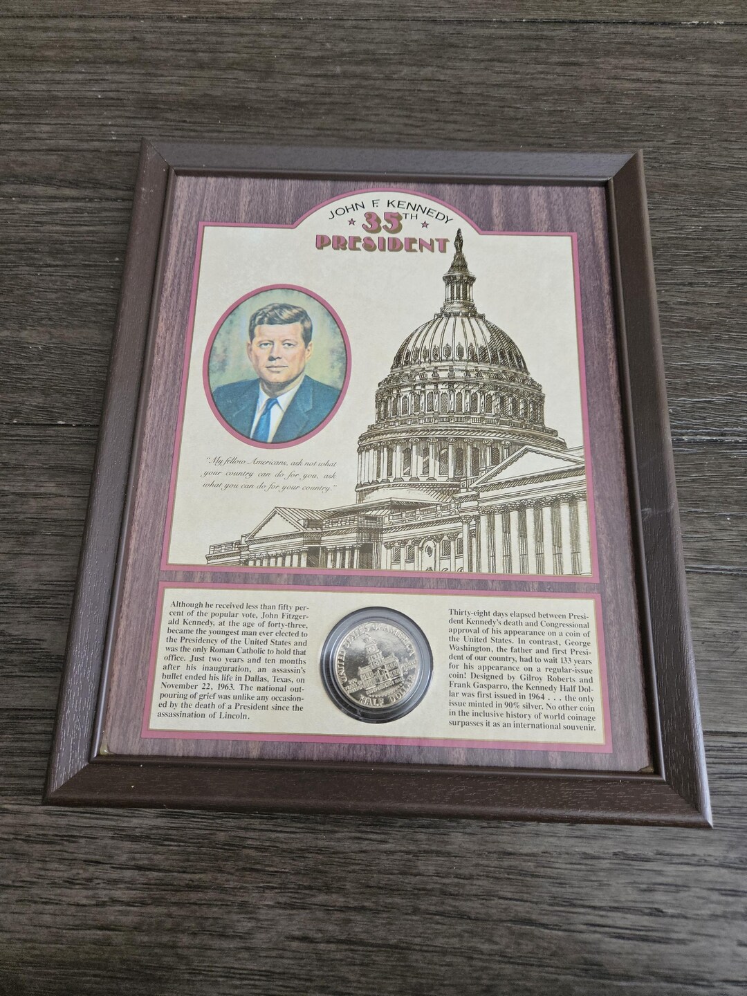 Vintage John F Kennedy 35th President With 1976 Half Dollar in Frame - Etsy