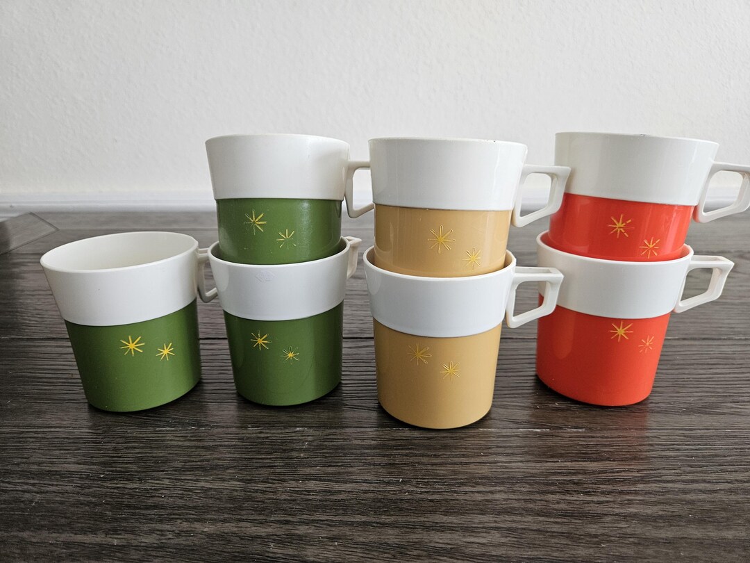 Vintage Set of 7 Mid Century Modern Cups With Starburst Pattern - Etsy