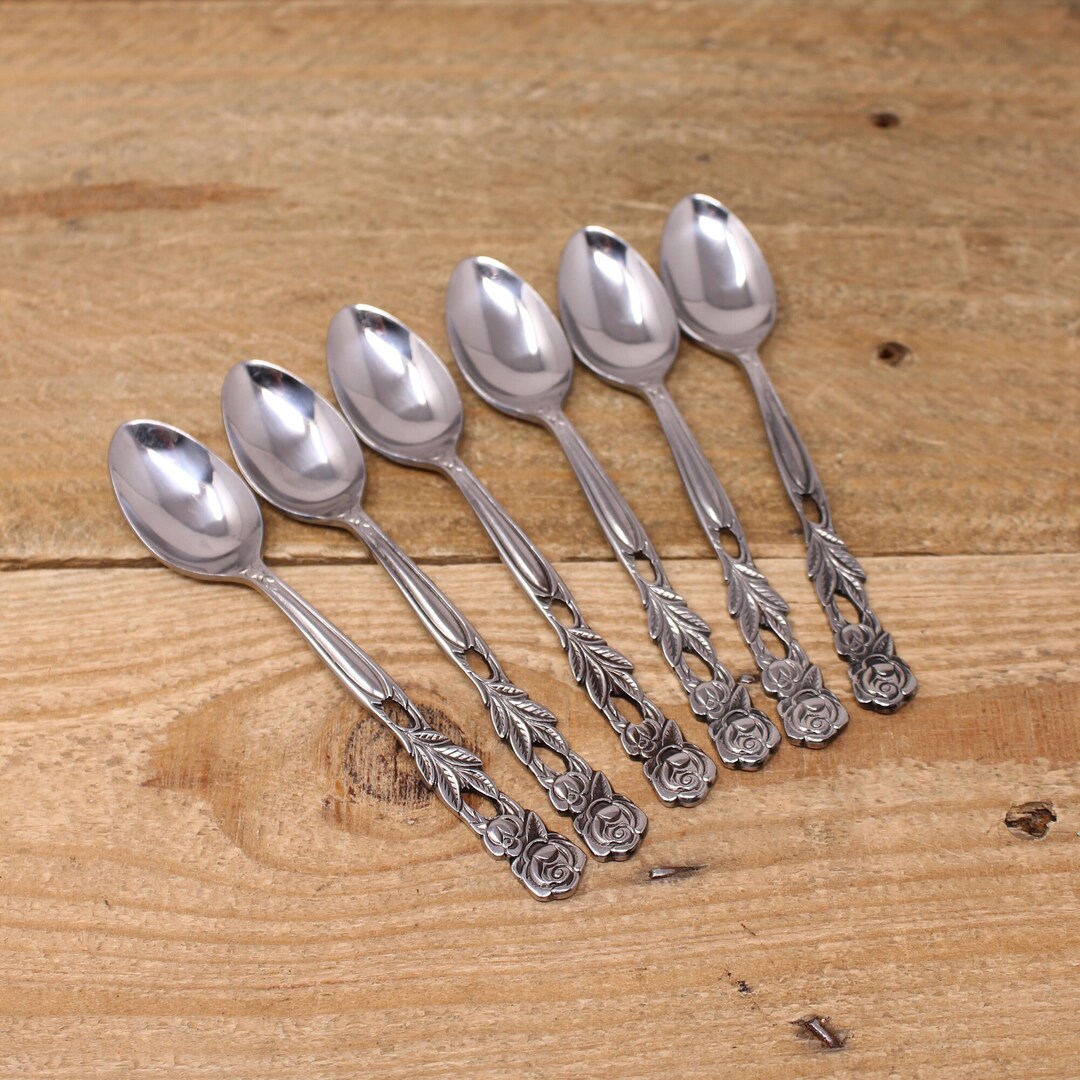 Vintage Set of 6 Stainless Japan Rose Tipped Demitasse Spoons - Etsy