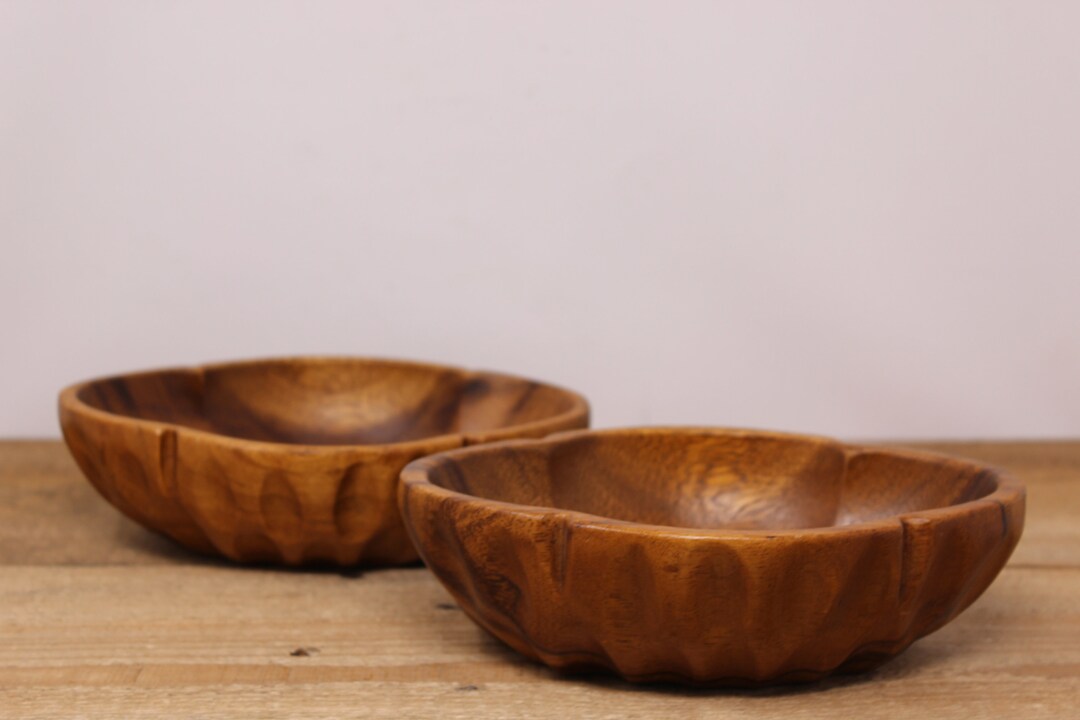 2 Vintage Genuine Monkey Pod Wood - Nut Bowls / Snack Bowls ...