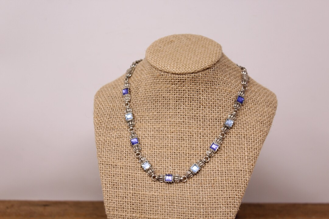 Vintage Avon Silver Tone Necklace With Blue Colored Stones - Etsy