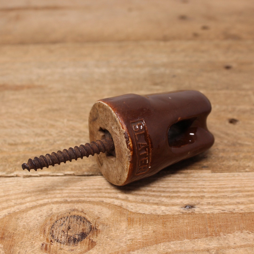 Vintage Slater 1621 Brown Glazed Pottery / Ceramic Screw Type Insulator ...