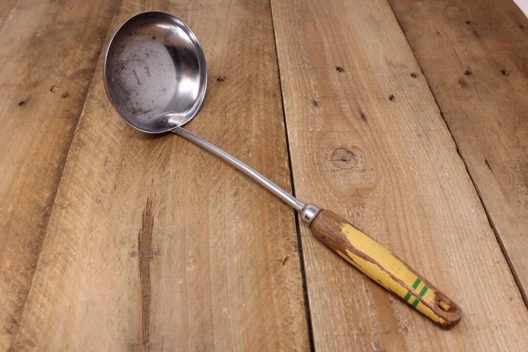 Vintage Skyline Ladle With Yellow & Green Stripe Wood Handle - England ...
