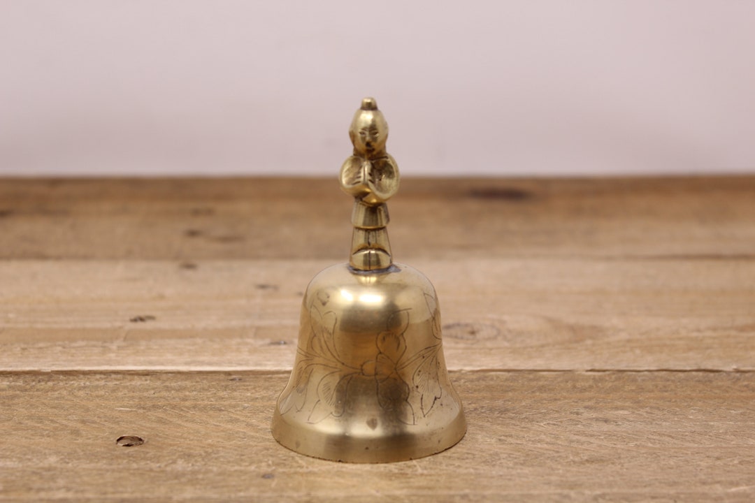 Vintage Etched Brass Bell With Praying Monk Design Handle - Etsy