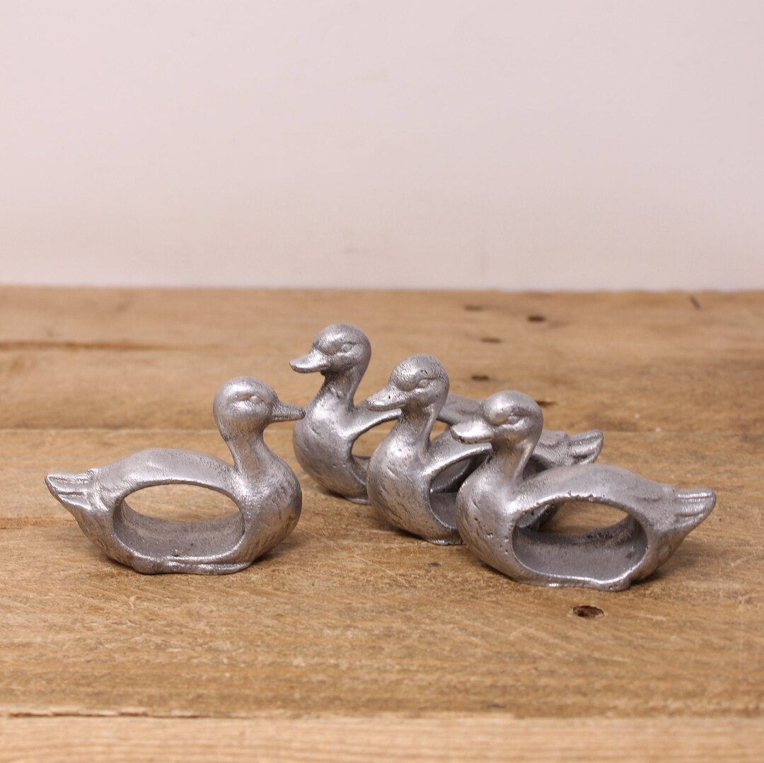 4 Vintage Pewter Color Duck Napkin Rings - Made in India - Etsy