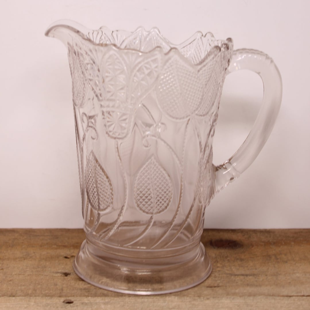 Antique EAPG Clear Glass Pitcher - Floral & Leaf Design - Made in U.S.A ...