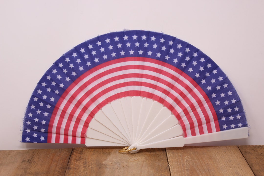 Vintage 9" American Flag Fabric Hand Fan With Plastic Spines - Etsy