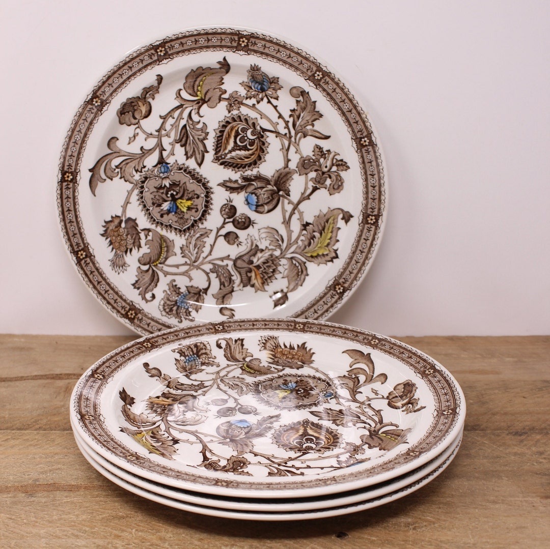 Vintage Ridgway - Jacobean Brown - 4 Dinner Plates - Staffordshire ...