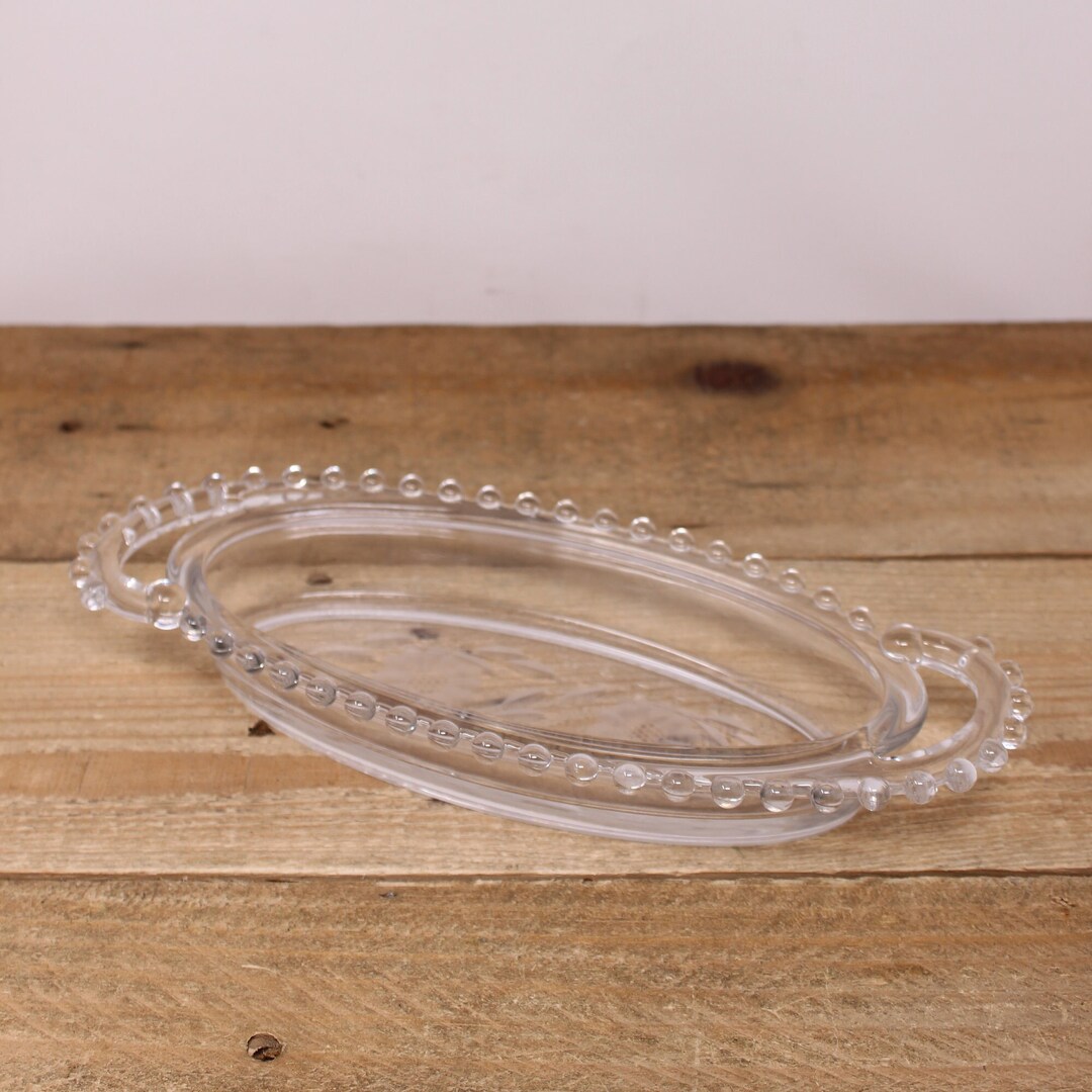 Vintage Oval Hughes Candlewick Dish - Clear Glass Cornflower Etched ...