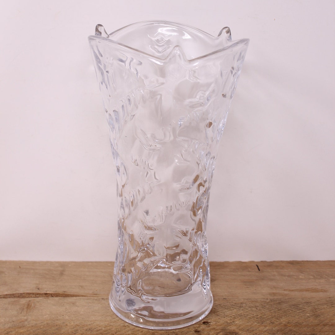 Vintage Heavy Flared - Tulip Embossed - 11.5" Clear Glass Vase With ...