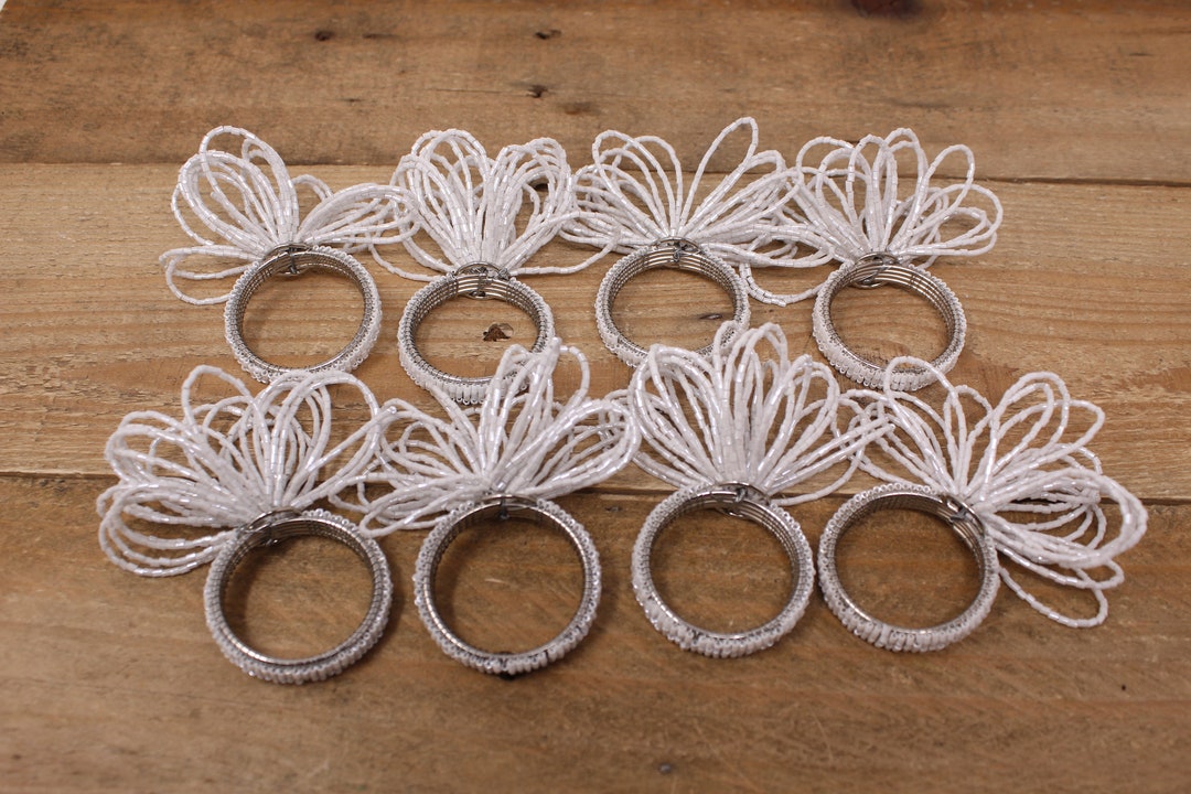 8 White Seed Beaded Napkin Rings - Etsy