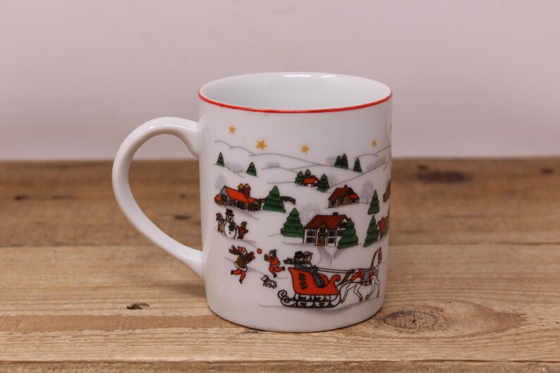 Kopin - Christmas Pleasure Porcelain Mug With Red Trim - Etsy