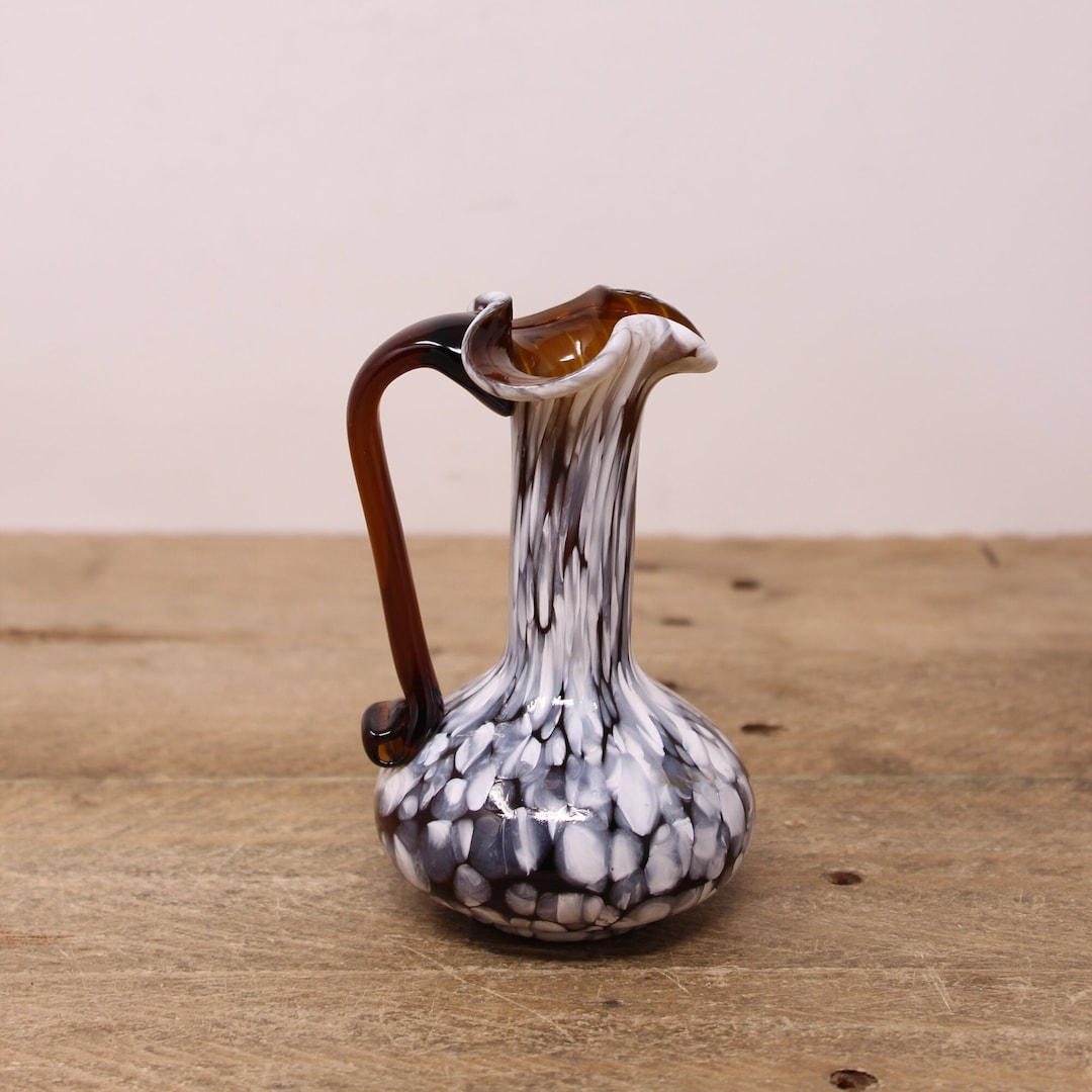 Vintage Hand Blown Rainbow Art Glass Pitcher With Applied Glass Handle ...