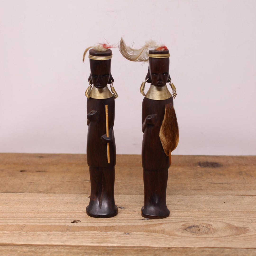 2 Vintage Folk Art Hand Carved Wooden Tribal Kenyan Wood Figures - Etsy