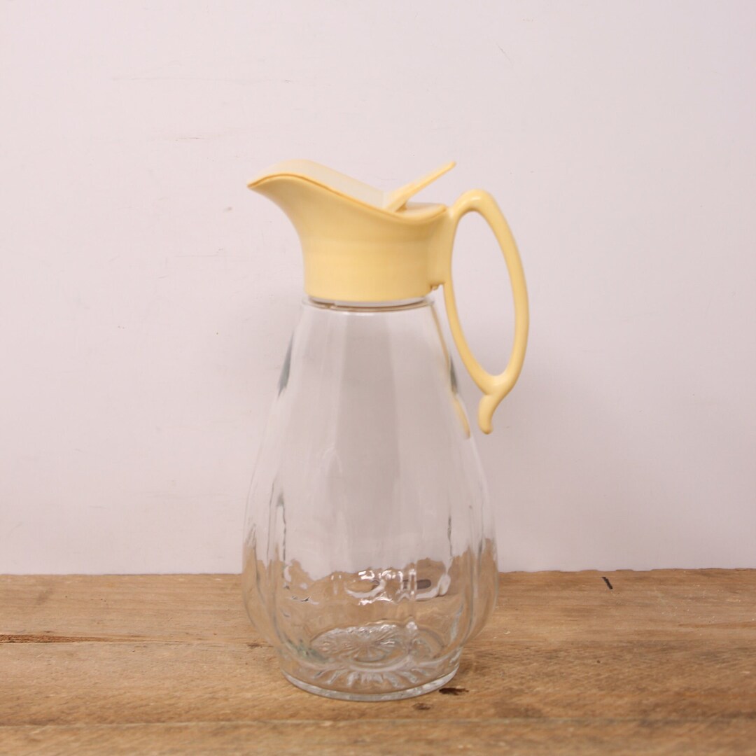 Vintage Glass Log Cabin Syrup Dispenser Jar Jug Plastic Top and Handle ...