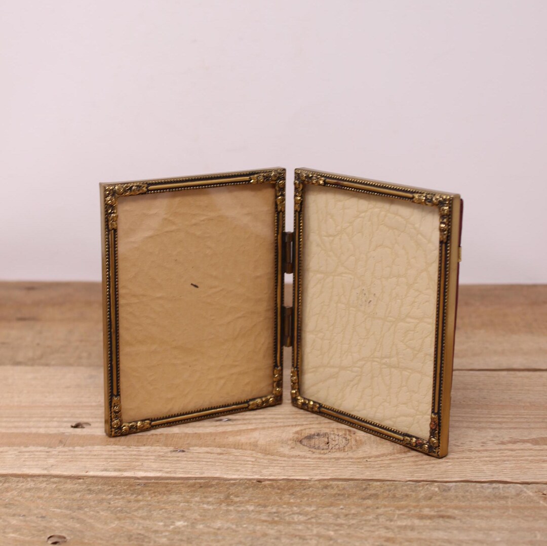 Vintage Brass Tone Hinged Double Picture Frame With Convex Glass - 4.25 ...