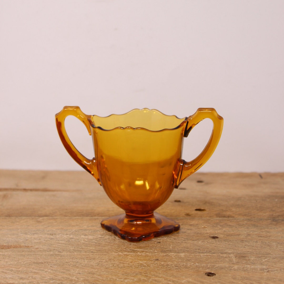 Vintage Trophy Style Amber Glass - Open Sugar Bowl / Spooner With a ...