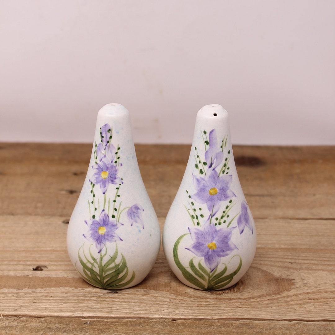 Vintage Edward Radford Hand Painted Pottery Floral Salt & Pepper Shaker ...