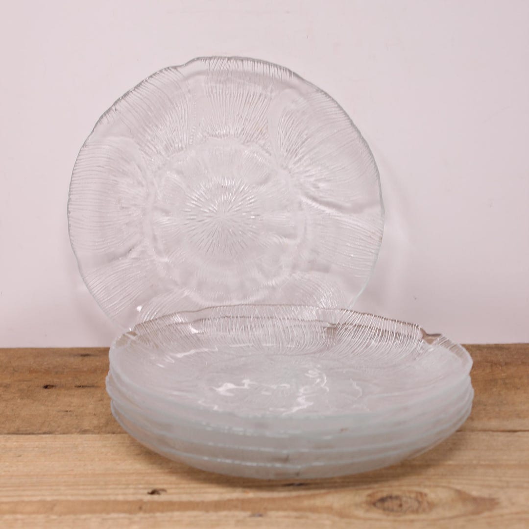 6 Vintage Arcoroc Fleur Clear Glass Salad Plates With Scalloped Edges ...