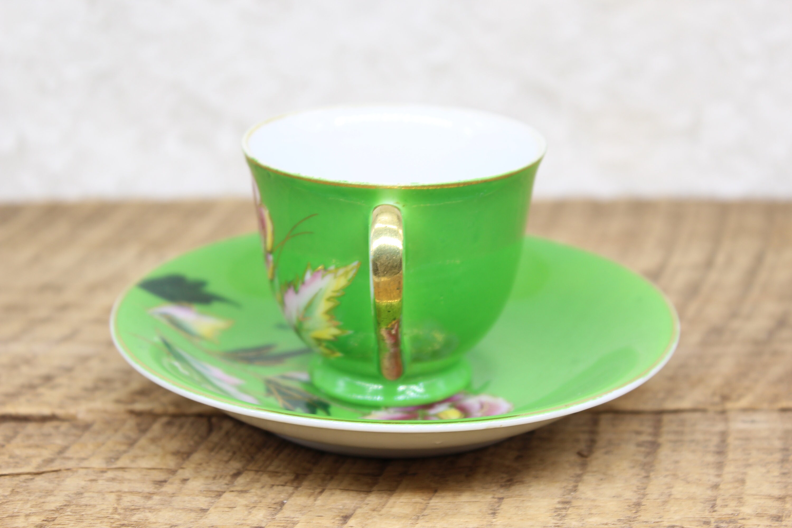 Small Green & Pink Floral Ohashi China Teacup and Saucer - Etsy