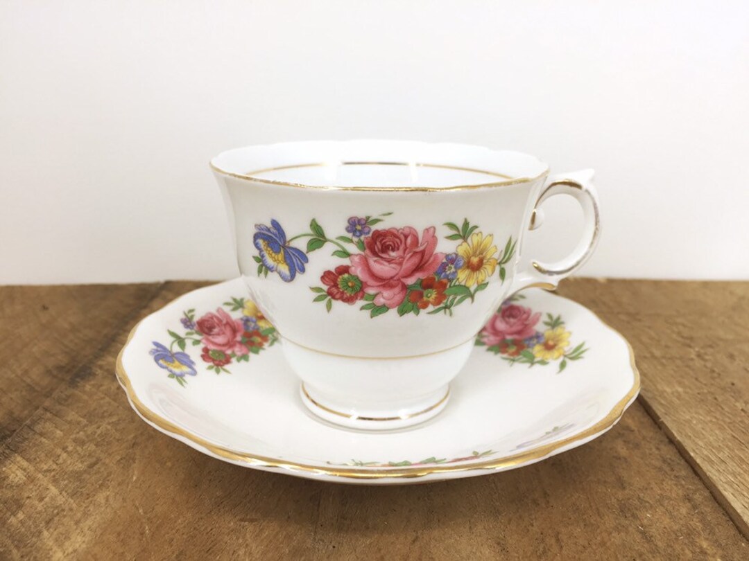 Colclough Bone China Cup & Saucer Pink/yellow/blue Floral Pattern 6725 ...