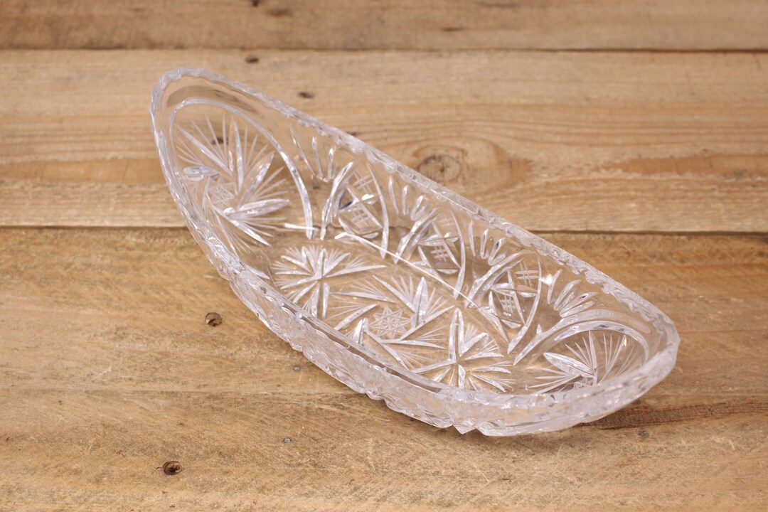 Vintage Pinwheel Crystal Cut Oval Boat Shaped Bowl - Etsy
