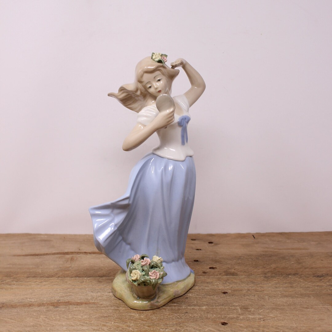 Large Vintage Tengra Porcelain Figurine of a Girl Looking in Mirror ...