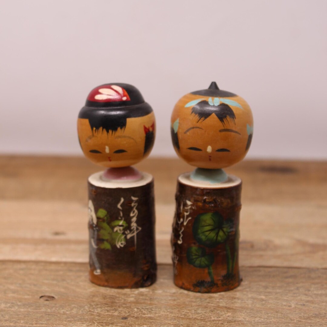 2 Vintage Hand-painted Japanese Kokeshi Bobblehead Dolls - Etsy