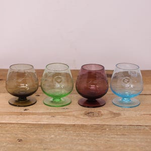 4 Small MCM Colored Etched Design Brandy Snifters / Snifter Glasses - Etsy