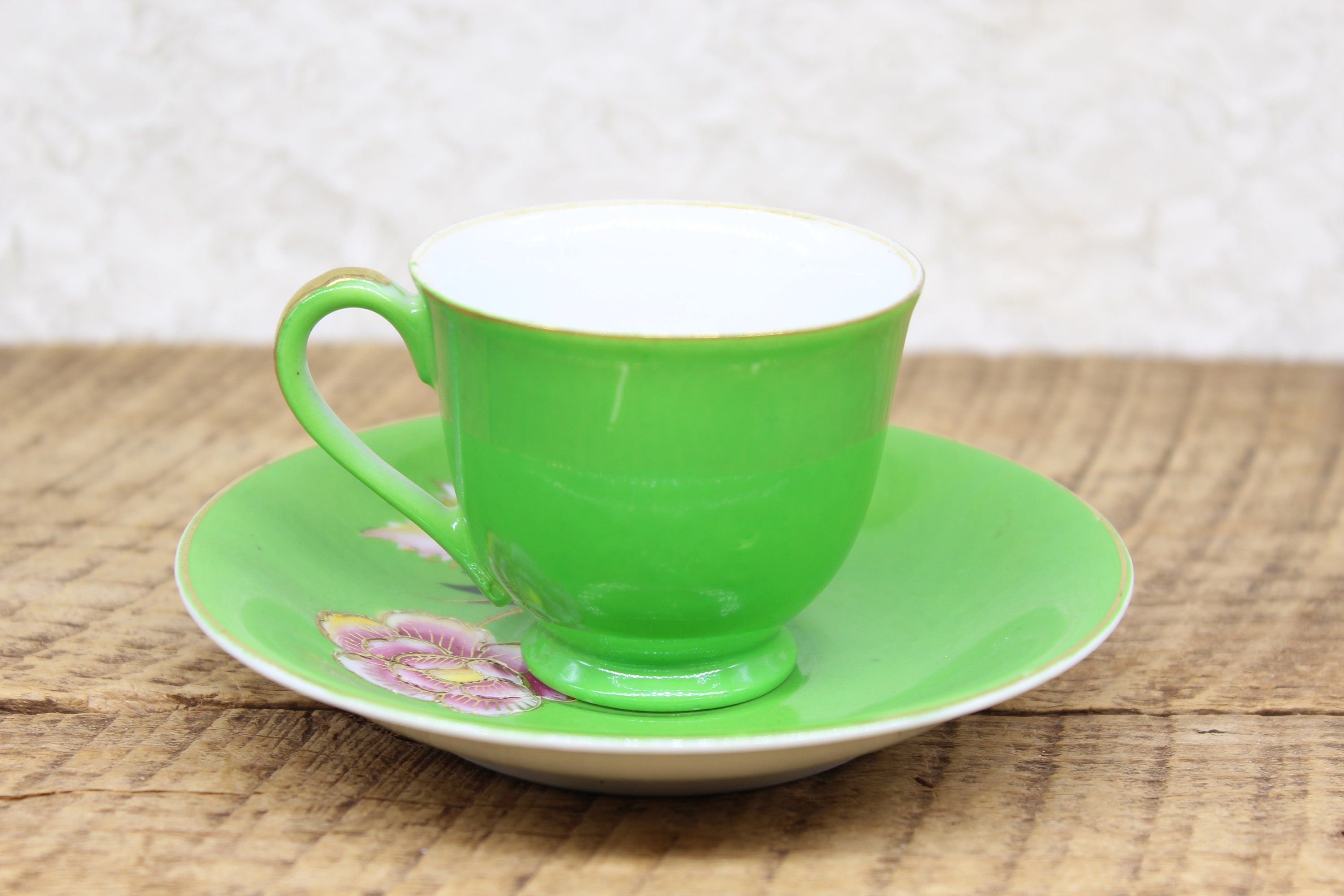 Small Green & Pink Floral Ohashi China Teacup and Saucer - Etsy