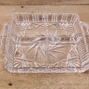 Vintage Heavy Pinwheel Crystal Square Divided / 3-section Serving Dish ...