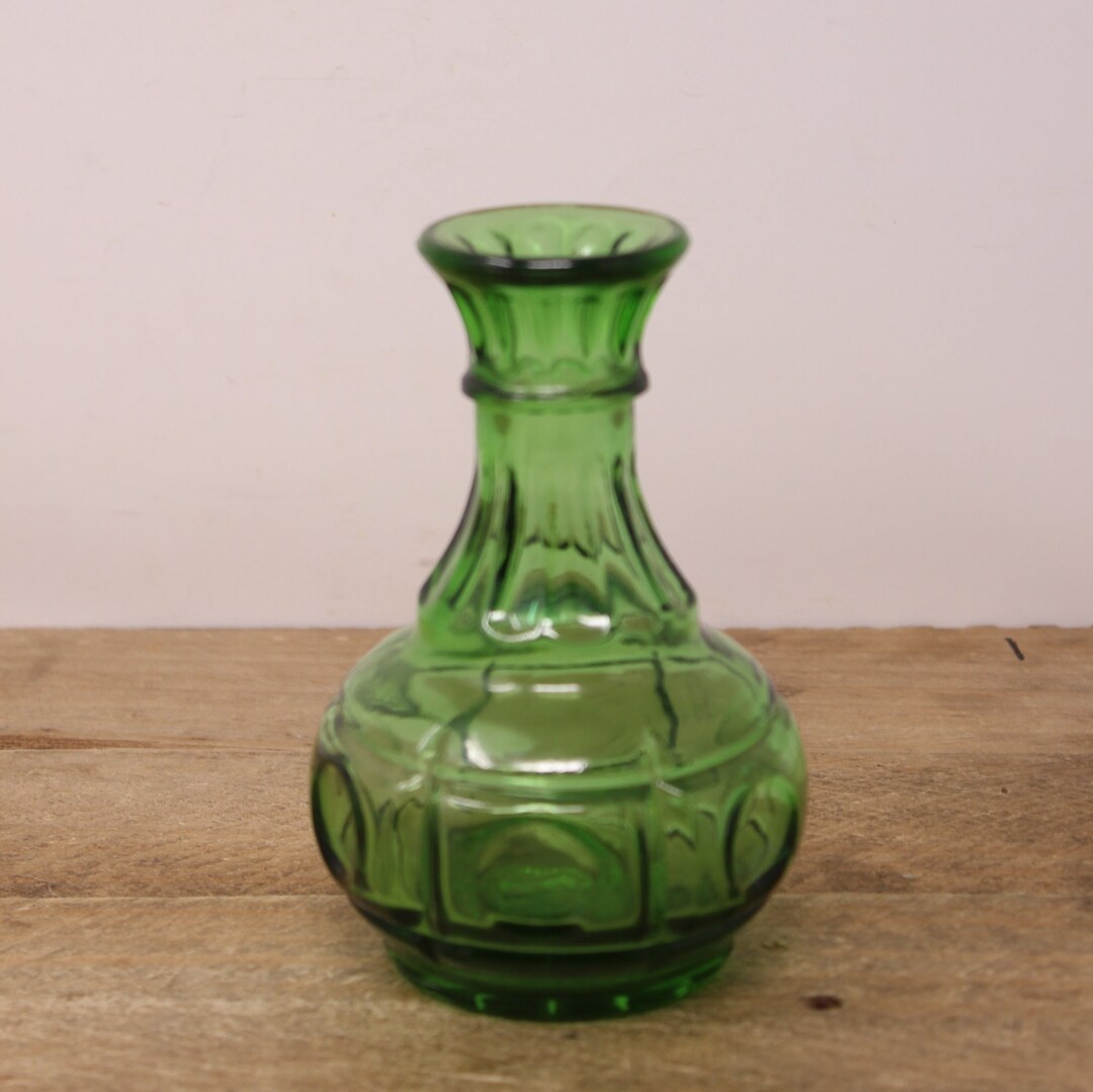 Vintage Wheaton Emerald Green Bottle / Vase With Glass Bullseye Pattern ...