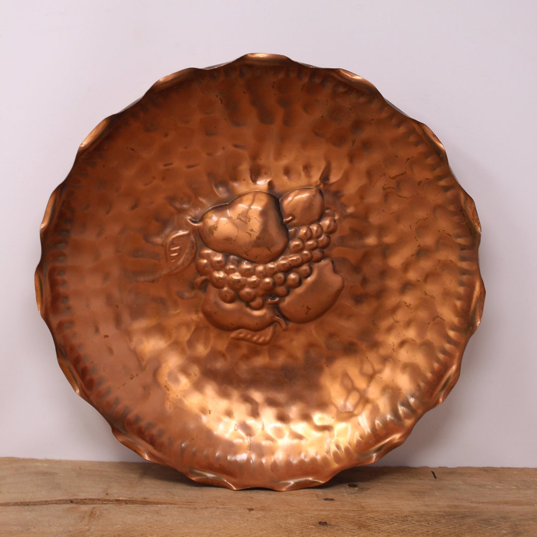 Vintage Fruit Embossed Gregorian Copper Hand Hammered Fluted Edge Bowl ...