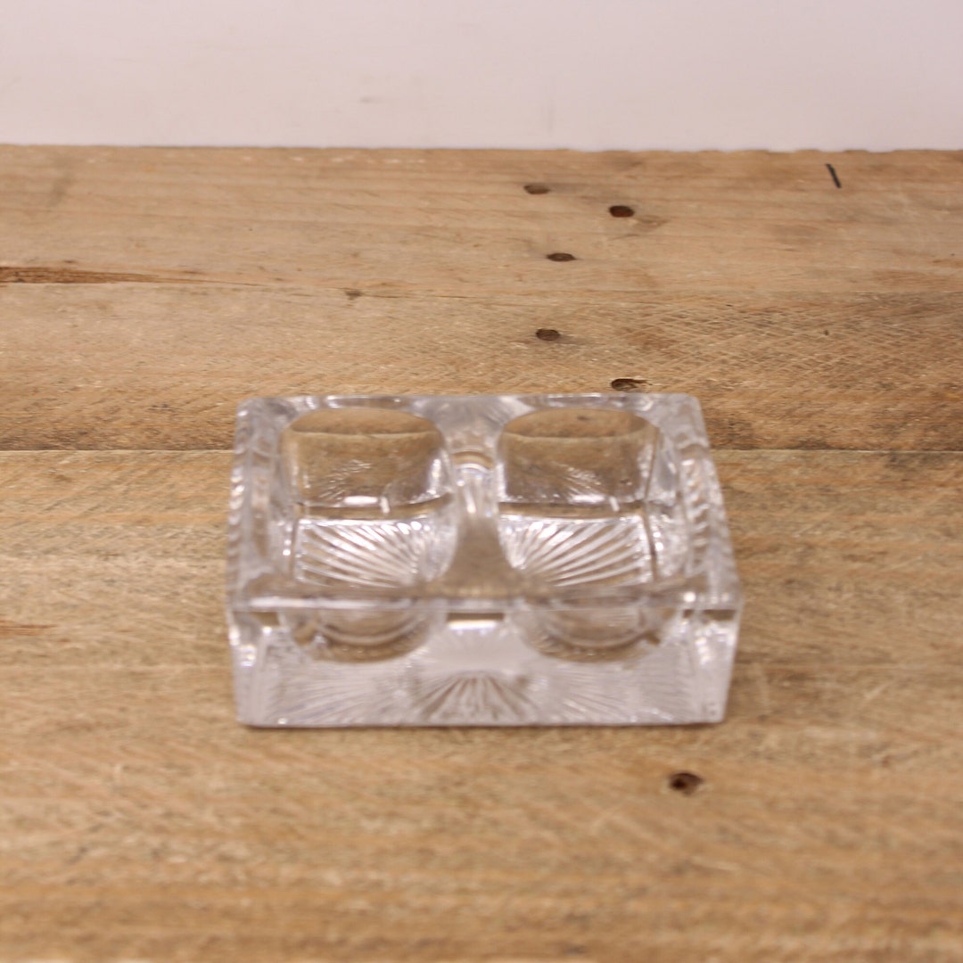 Vintage Double Pressed Glass Salt Cellar - Double Glass Inkwell - Etsy