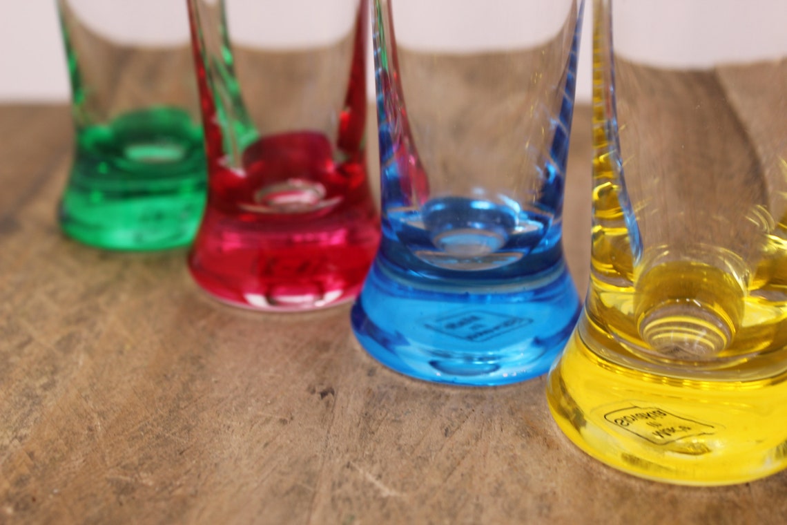 4 Retro Style Colored Bottom Shot / Cordial / Sherry Glasses - Slovakia ...