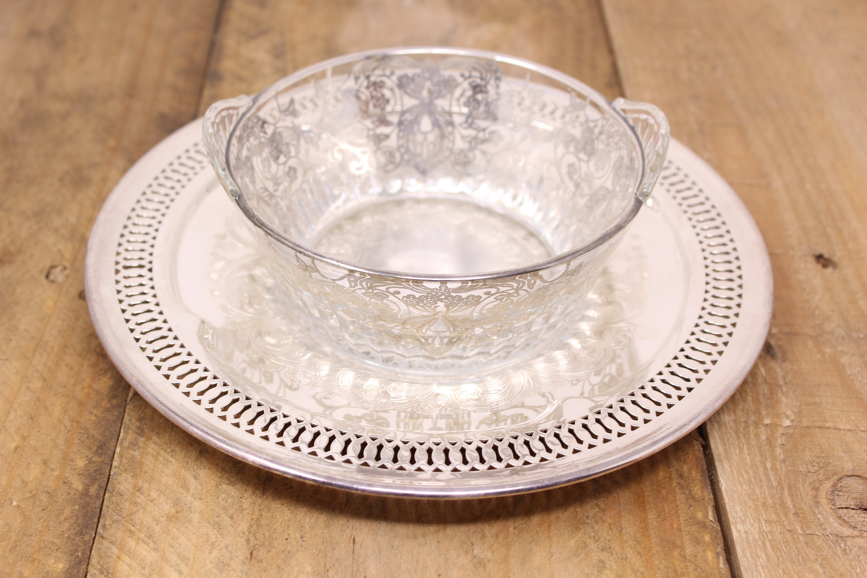 Viking Plate - Serving Plate With Silver Plate Applique Glass Bowl ...