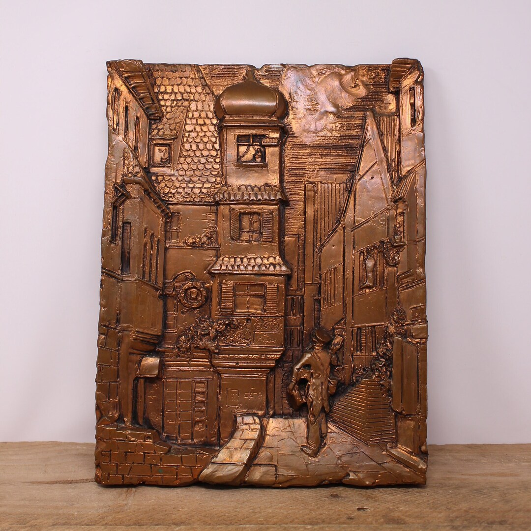 Vintage Copper Color Ceramic Wall Relief Plaque - Victorian Street ...