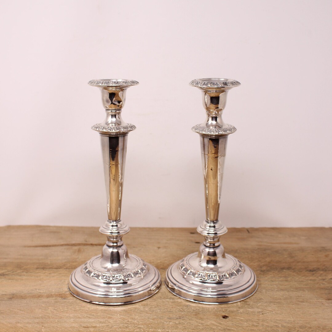 Set of 2 Antique Heavy Silver Plate Candlestick Holders - Etsy